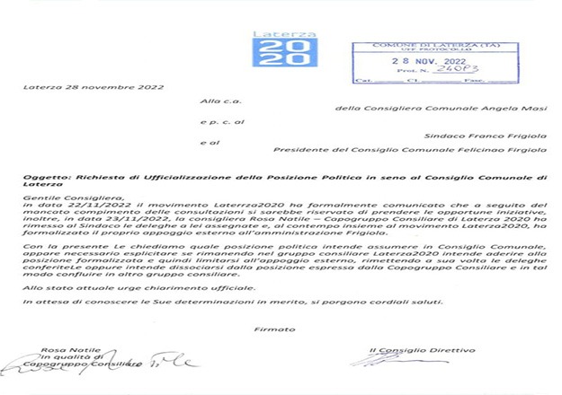 Laterza | Consigliera Angela Masi: "Ribadisco, il Movimento Laterza ...